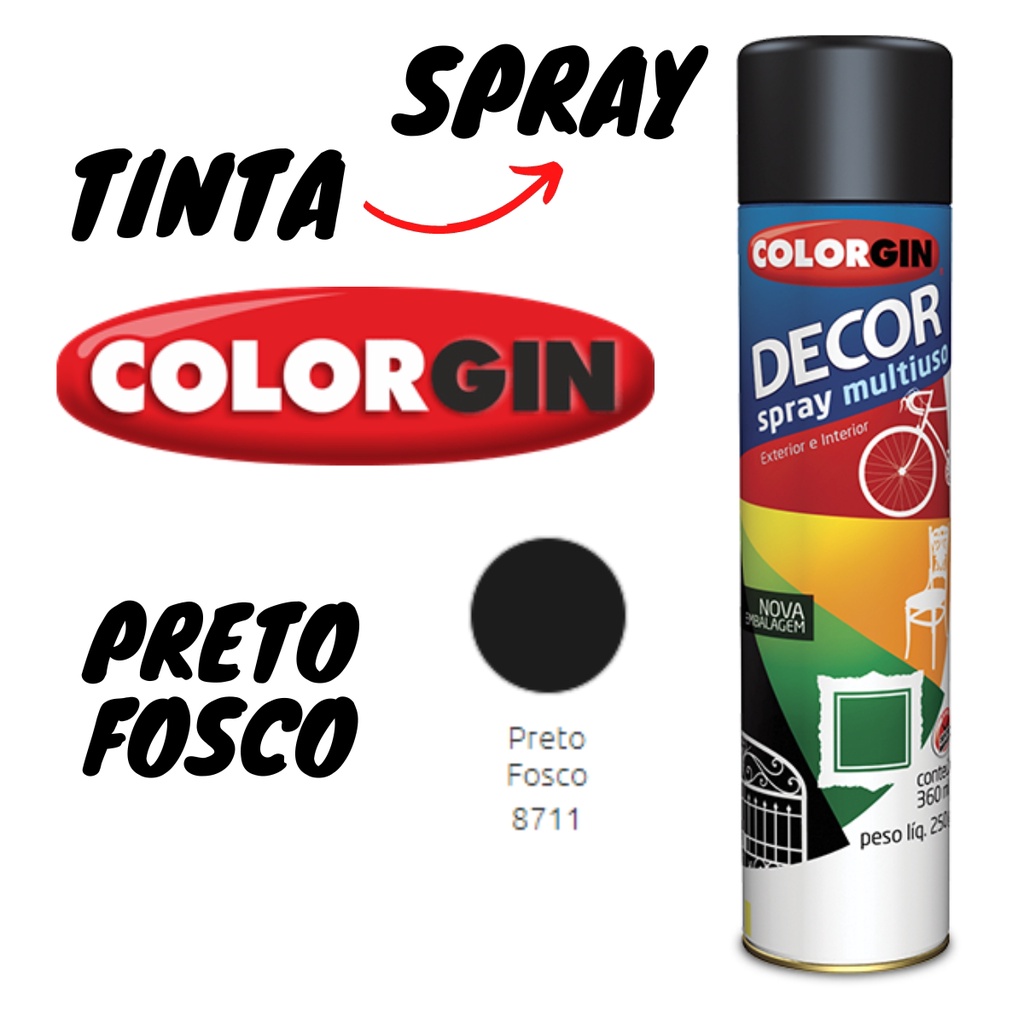 Tinta Spray Preto Fosco 360ml - Colorgin | Shopee Brasil