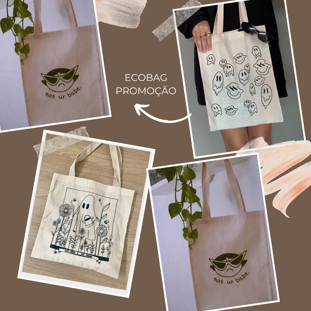 ecobag estampada, temos varios modelos bolsa em algodão cru | Shopee Brasil