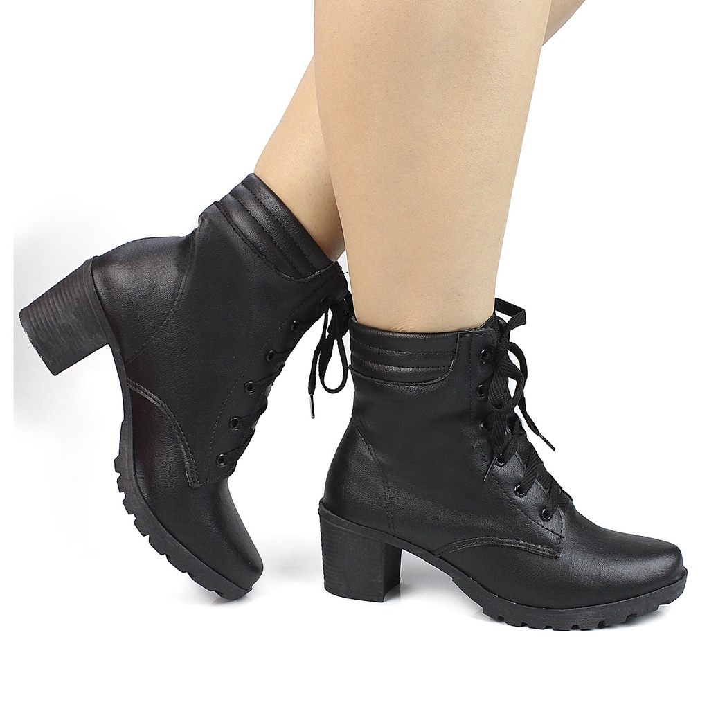 Botas Feminina Coturno Salto Médio Tratorado Bota de Salto Feminino ...