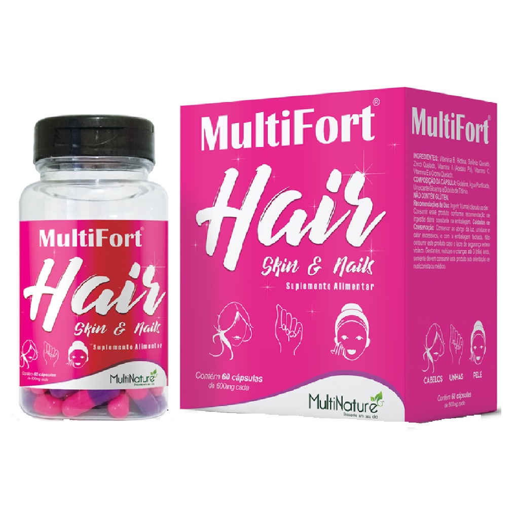 Suplemento Alimentar Cabelo, Pele e Unha MultiFort MultiNature 60 ...