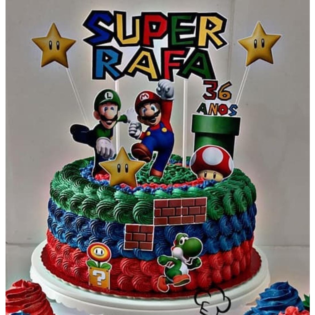 Topo de bolo personalizado mario bross - topper personalizado | Shopee ...