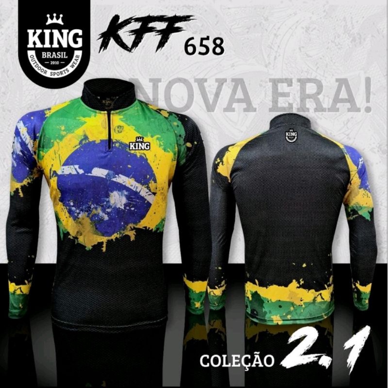 Camisa de Pesca King Brasil com proteção solar UV50+ - Escorrega o Preço