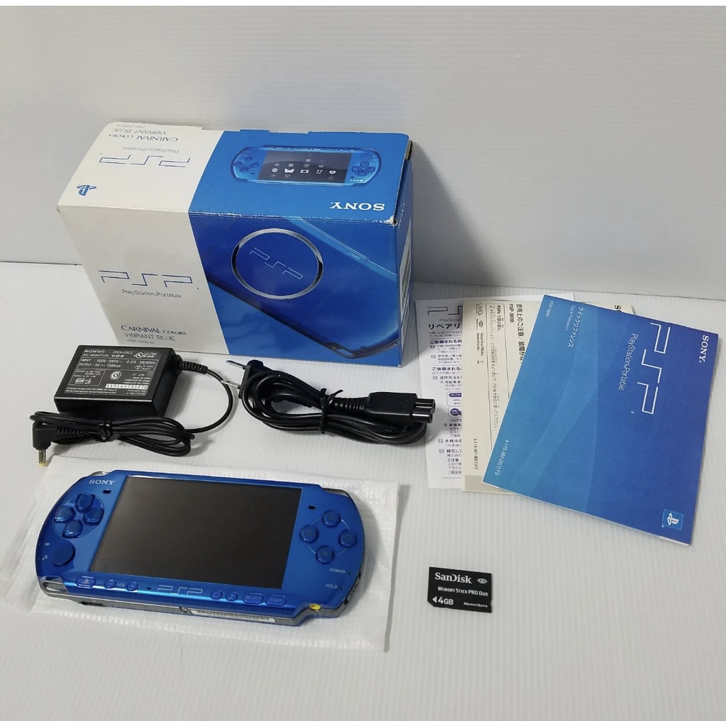 SONY PSP 3000 Vibrant Blue console W/ charger 4GB memory card Fully ...