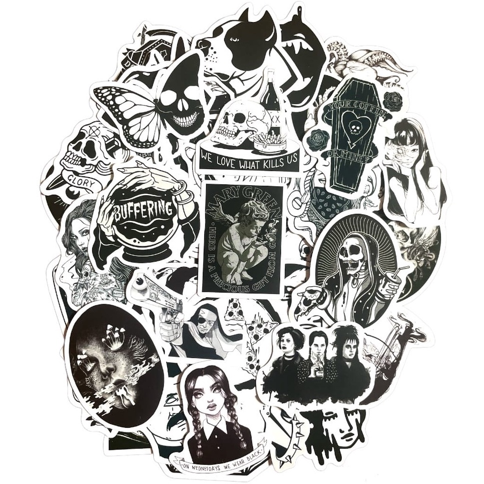 Kit 51 Stickers Satanismo Ocultismo e Horror Adesivos Vinil Matte Preto ...