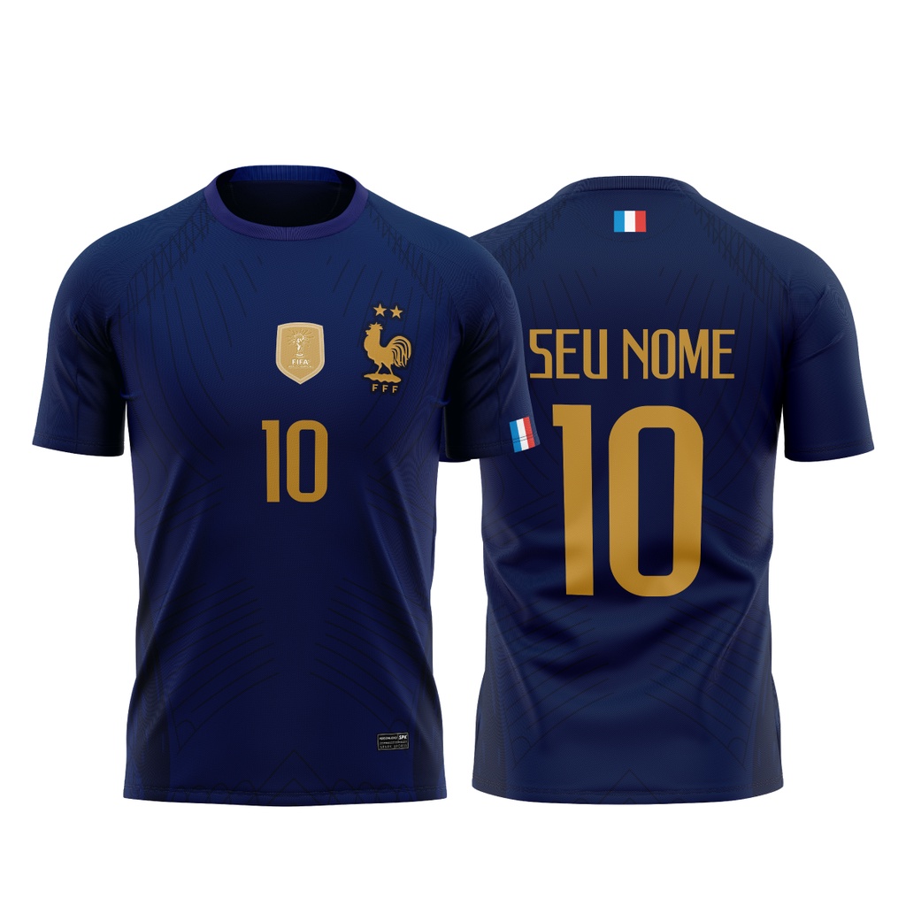 Camisa Da França Copa Do Mundo De Futebol 2022 Casa Azul Personaliza