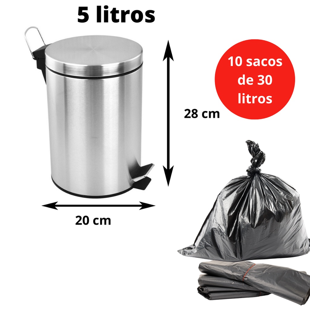 Lixeira de Inox 5 Litros com 10 sacos de lixo | Shopee Brasil