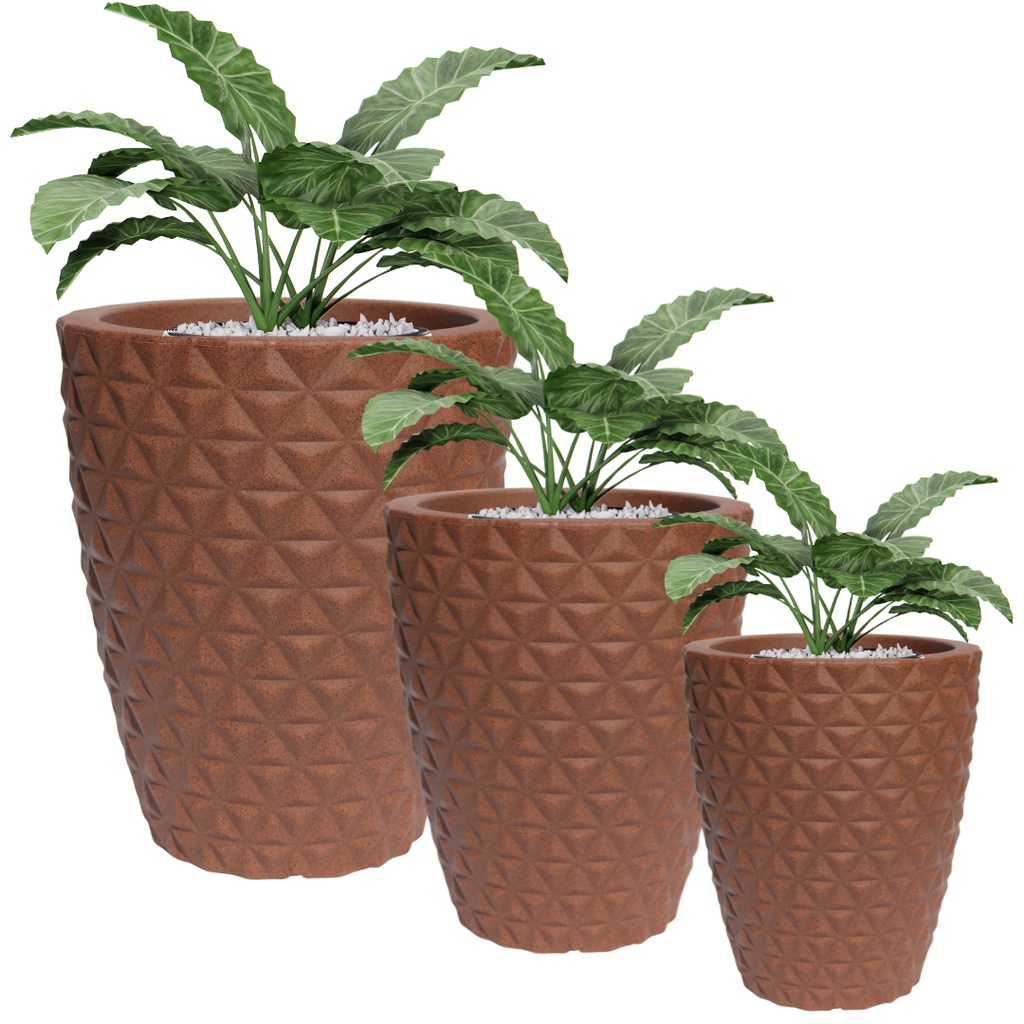 Kit 3 Vasos Polietileno Grande Coluna Redonda Diamante Para Plantas ...