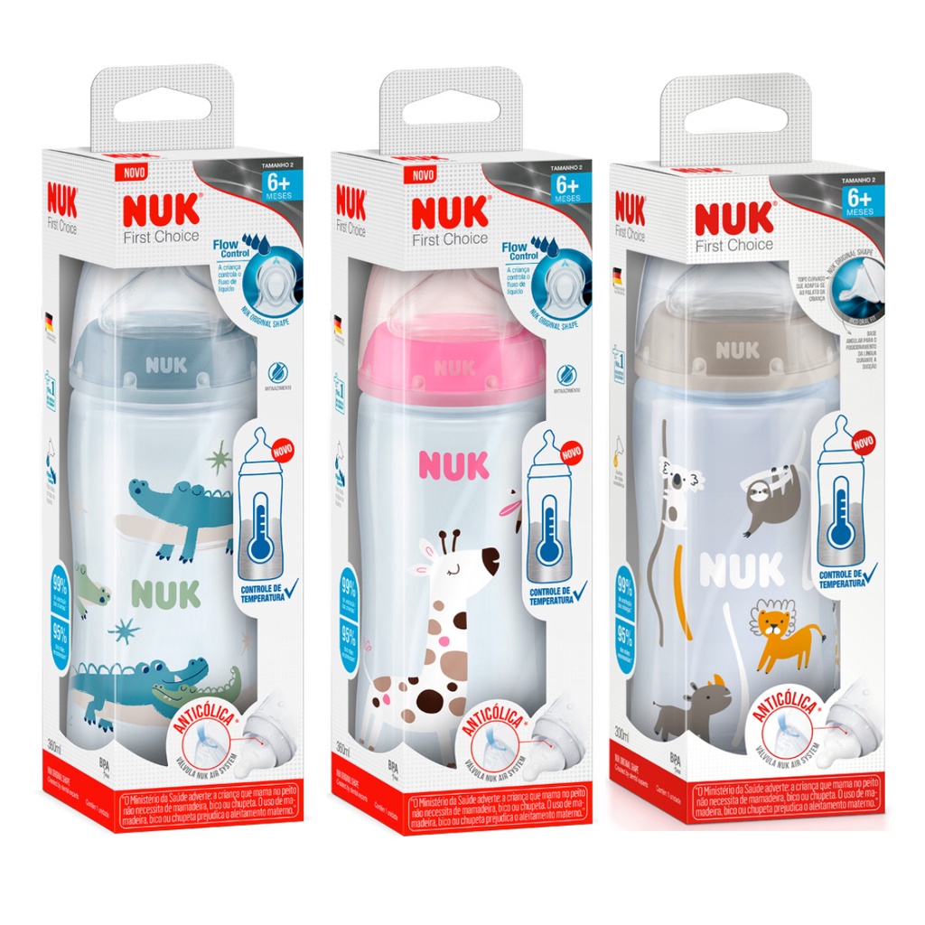 Mamadeira Nuk Anticolica 300ml Controle Temperatura First | Shopee Brasil