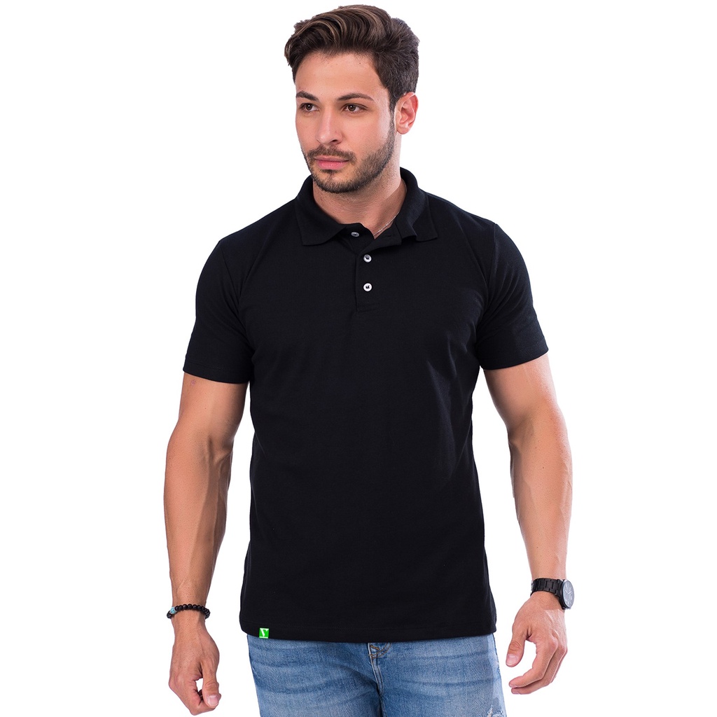 Camiseta Camisa Gola Polo Masculina Preta Lisa Varias Cores - Corre Que ...