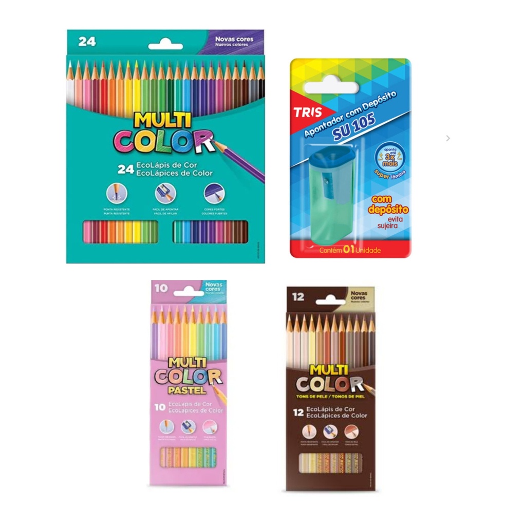 Kit material escolar 1 caixa de lapis de cor 24 cores MultiColor + 1 ... Kit material escolar 1 caixa de lapis de cor 24 cores MultiColor + 1 ...