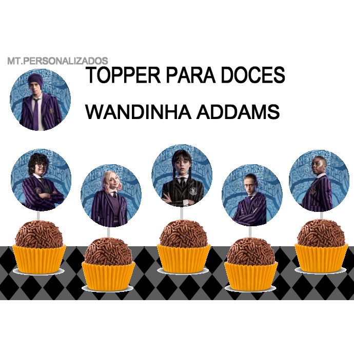 kit festa Topo de Bolo + 60 topper de doces Wandinha Addams 2 | Shopee ...