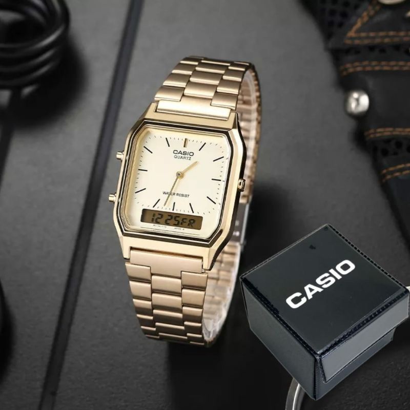 Relogio Casio Vintage AQ230 Rosé, Prata com Fundo Branco Á Prova D'água ...