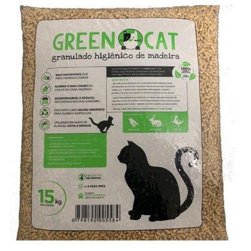 15 Kg Granulado HigiÊnico De Madeira Green Cat Para Gato E Roedores
