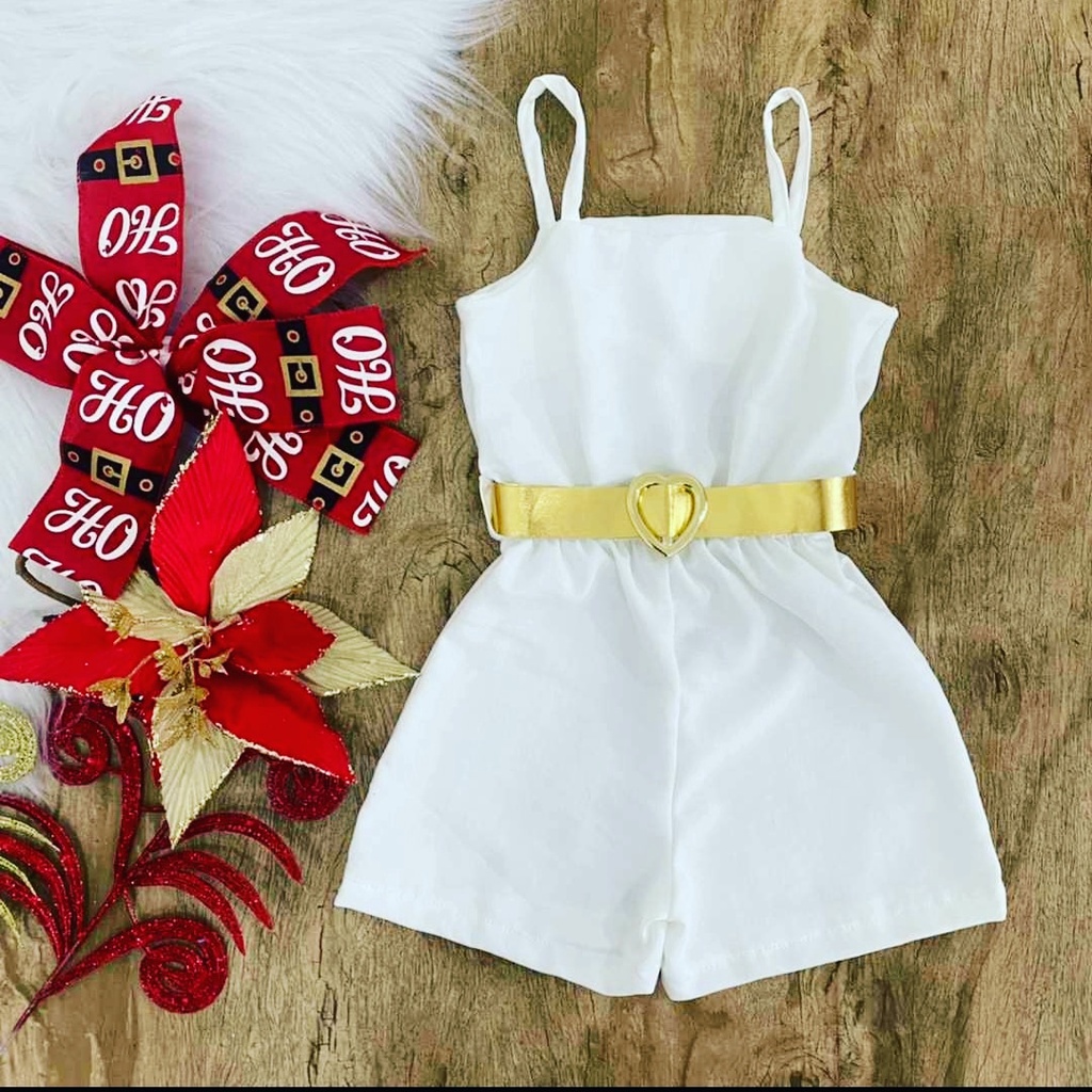 Macacão Infantil Menina Ano Novo Branco Amarelo Roupa Infantil Feminina