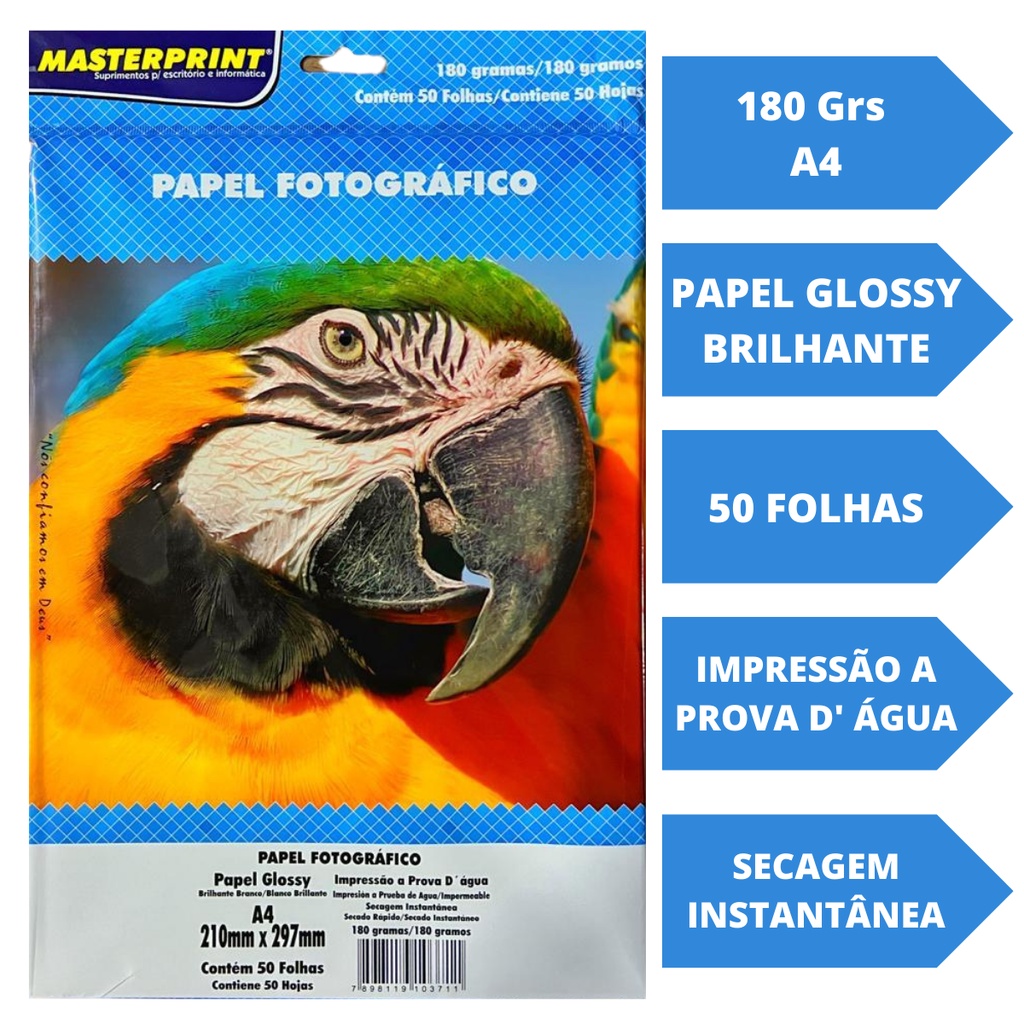 Papel Fotografico Inkjet A4 Glossy Adesivo 180g Cx-50 Mares - Melhora o ...