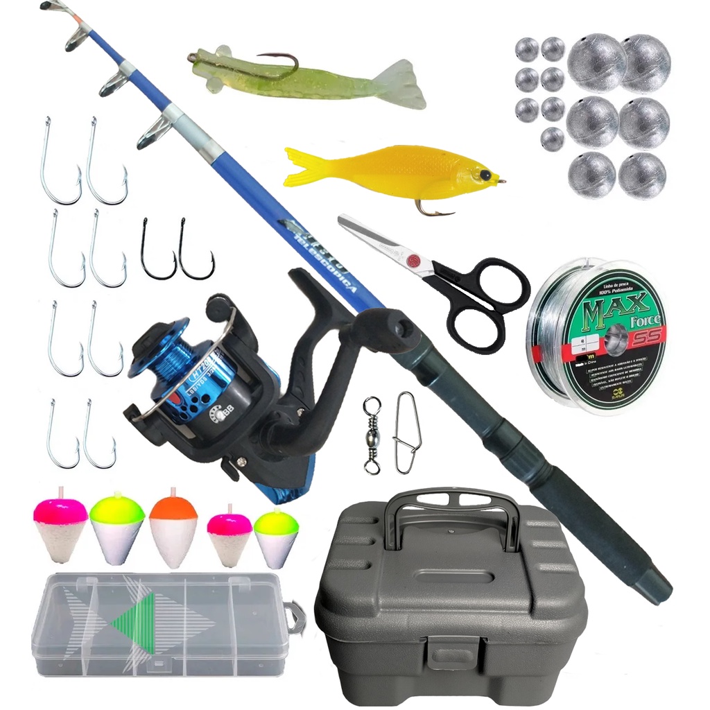 Kit Pesca Pescaria Completa Vara Molinete Estojo e Maleta com Itens ...
