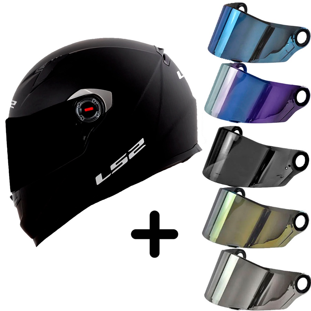 Capacete Moto Fechado Feminino Masculino Ls2 FF358 Preto Fosco + Viseira Colorida + Cristal ...