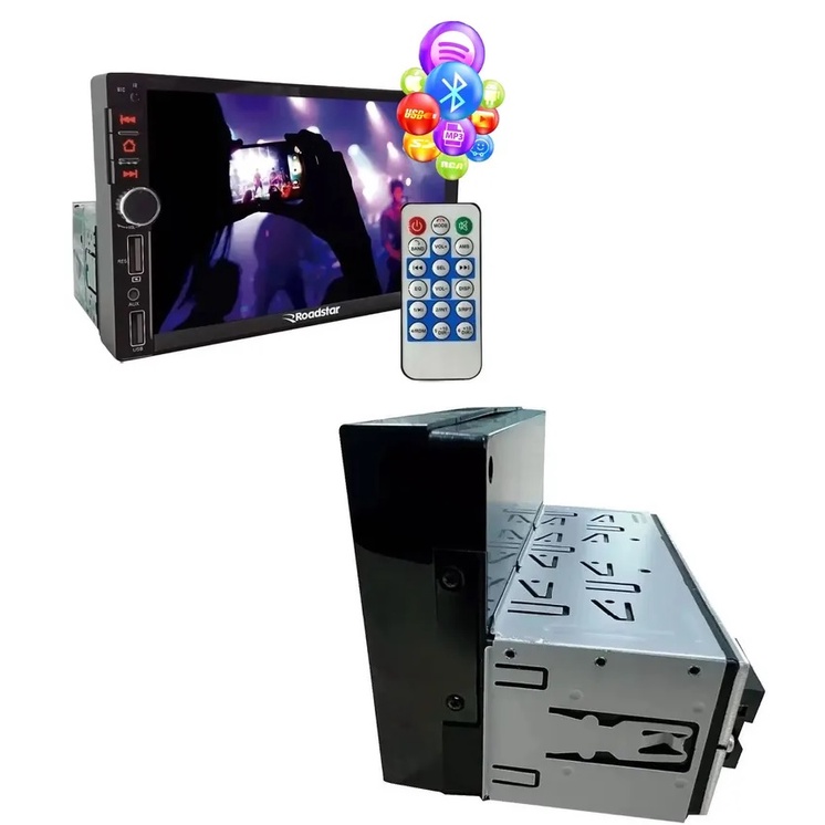 Central Multimidia Roadstar 1 e 2 Din Mp5 Tela 7 Bluetooth Espelha Celular Android IOS USB FM ...