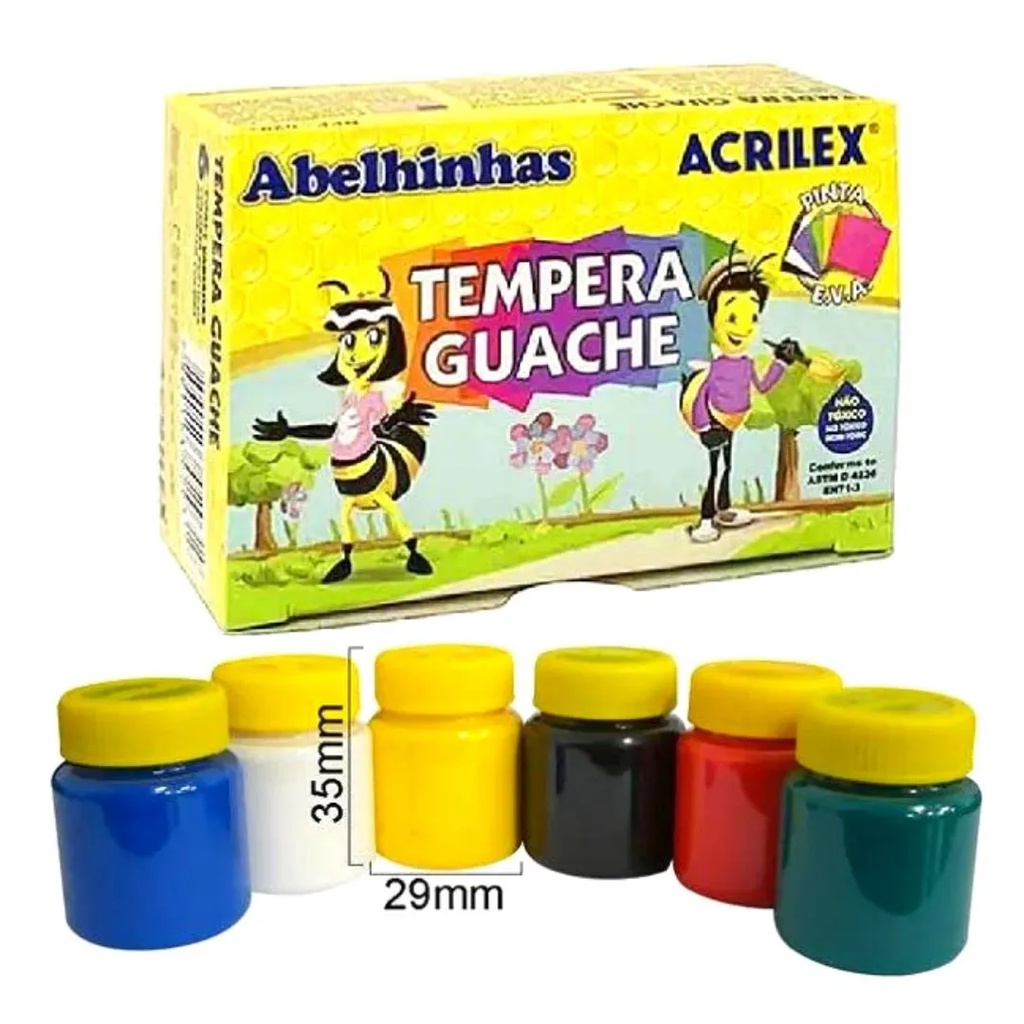 Tinta Tempera Guache 6 Cores 15ml Cada Acrilex | Shopee Brasil