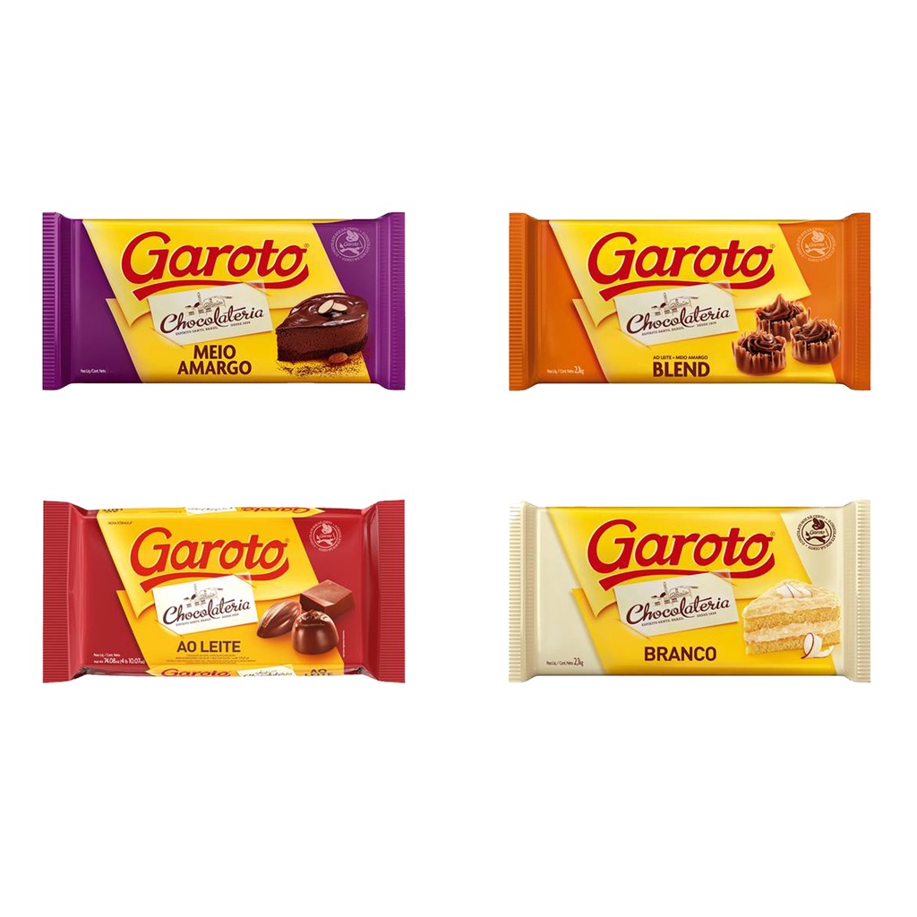 Kit 5 Barra de Chocolate Cobertura 1kg Garoto Escolha o Sabor | Shopee Brasil