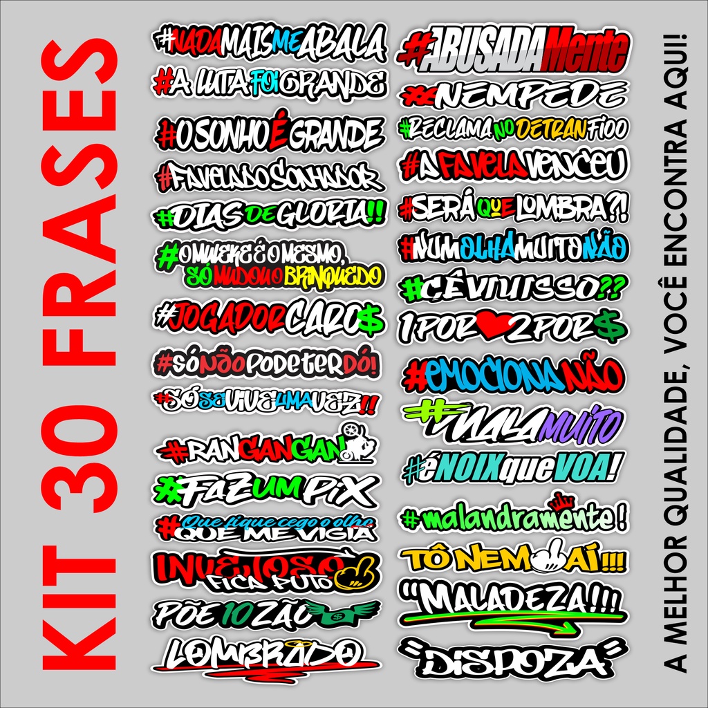 Super Cartela 30 Adesivos de frases e bordões, Vinil para bicicleta, moto, carro kit - Escorrega ...