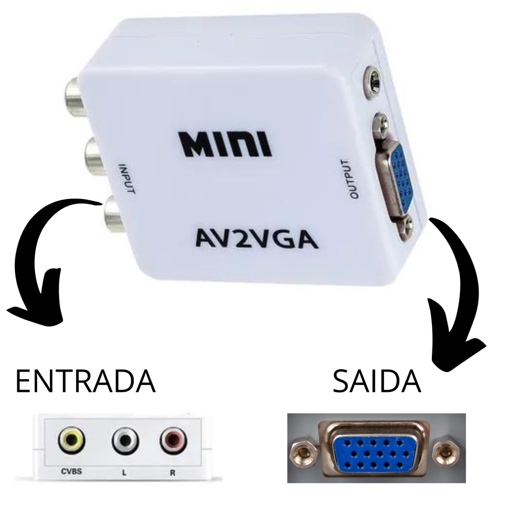 Adaptador Converte Entrada Rca Av Para Saída Vga Áudio Vídeo ...