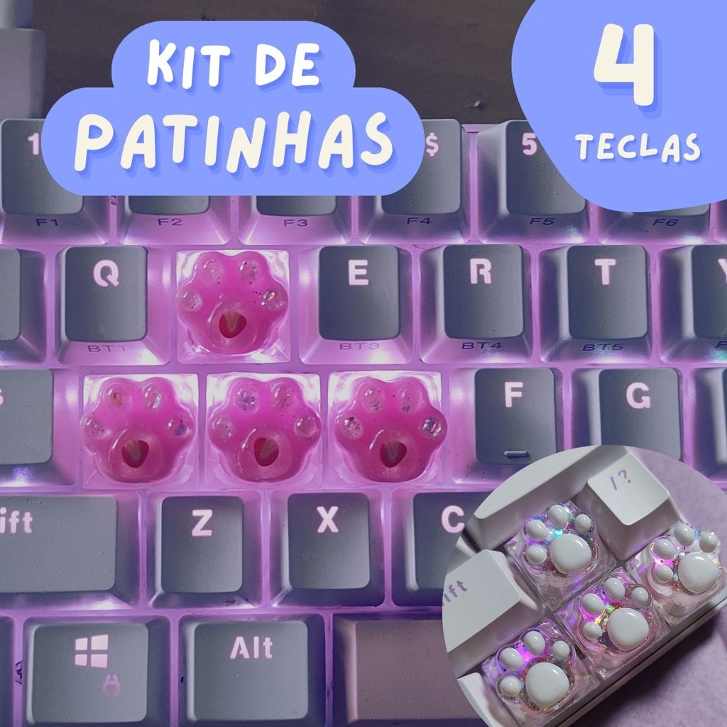 Tecla de patinha Keycaps Teclado Gamer Mecânico Patinha de gato Kit 4 ...