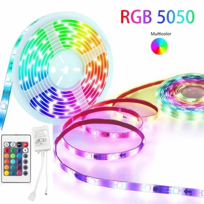 Fita Led 5050 Rgb Colorida Com Cola 5m Kit Completo Bivolt | Shopee Brasil