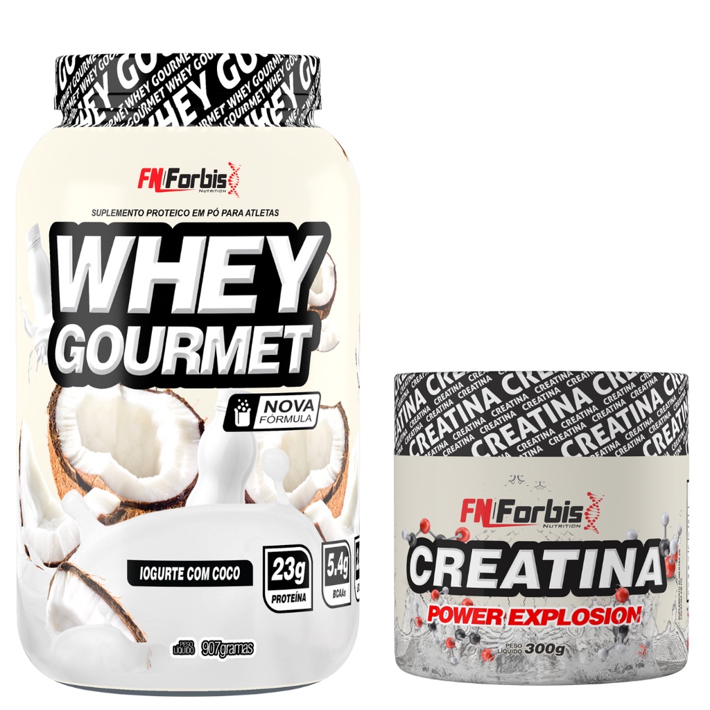 Kit Whey Protein Gourmet FN Forbis Pote 907g + Creatina FN Forbis Power ...