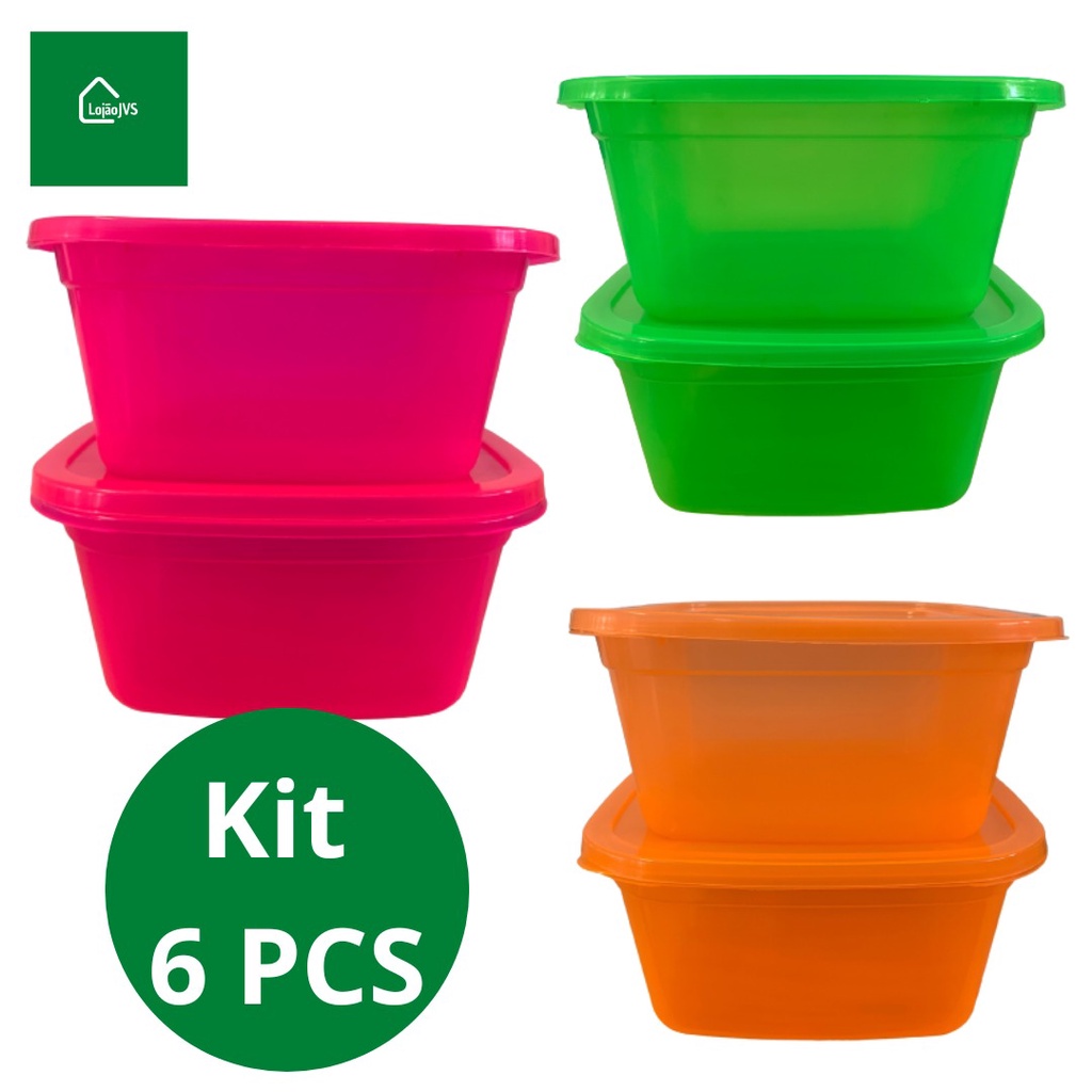 6 Potes Plasticos Quadrado 3L Coloridos Conjunto para Cozinha Neon ...
