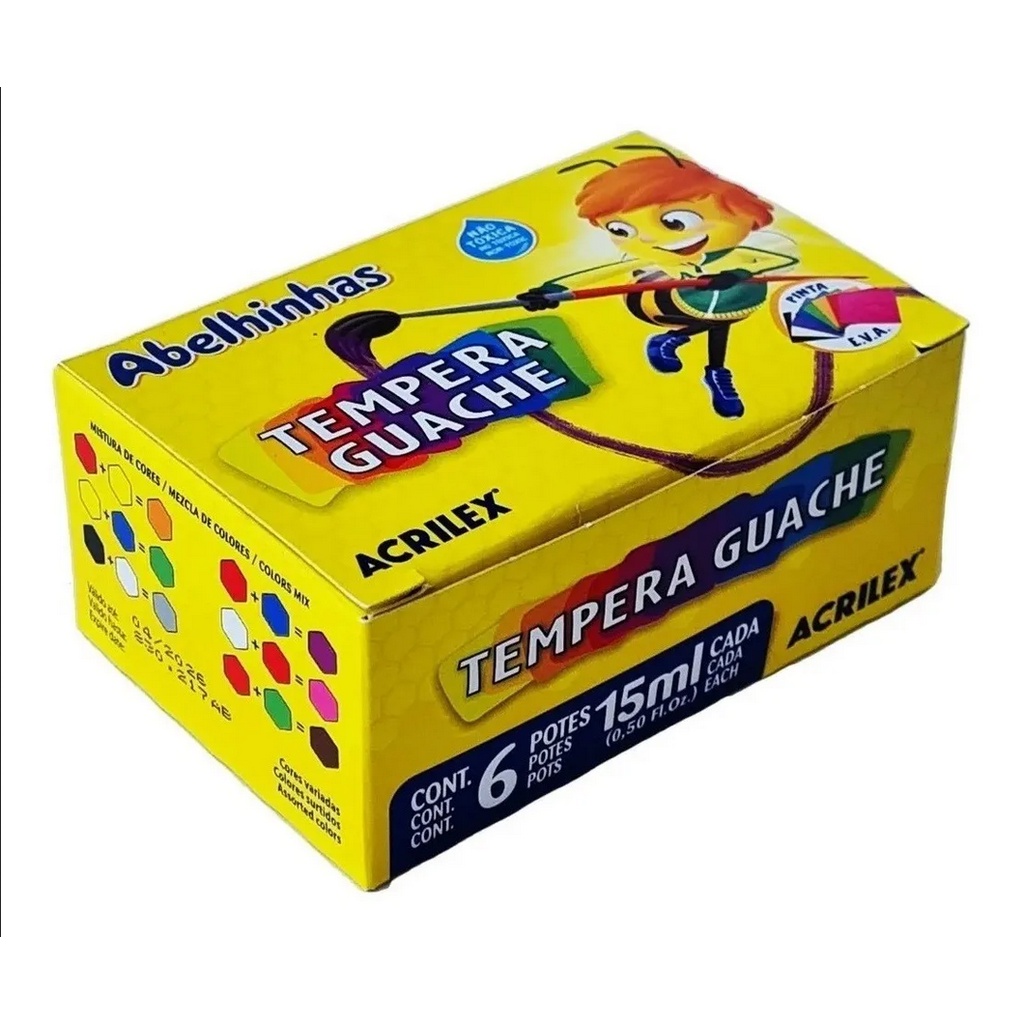 Tinta Tempera Guache Acrilex 6 Cores 15ml Escolar - Corre Que Ta Baratinho