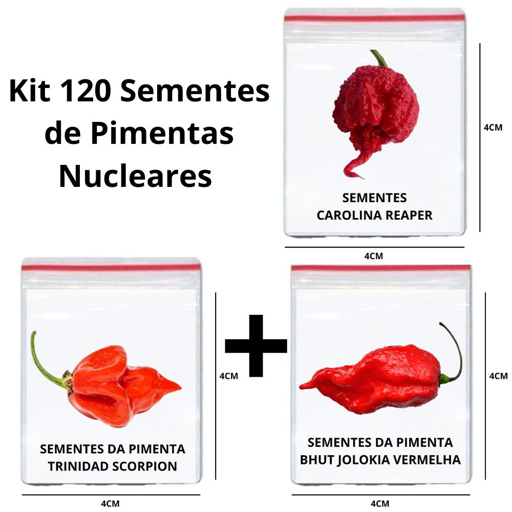 Kit 120 Sementes de Pimentas Nucleares Carolina Reaper + Trinidad ...