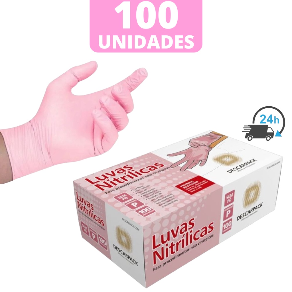 Luva Descartável Nitrilica Rosa Caixa C/100 Unidades Descarpack Pink ...