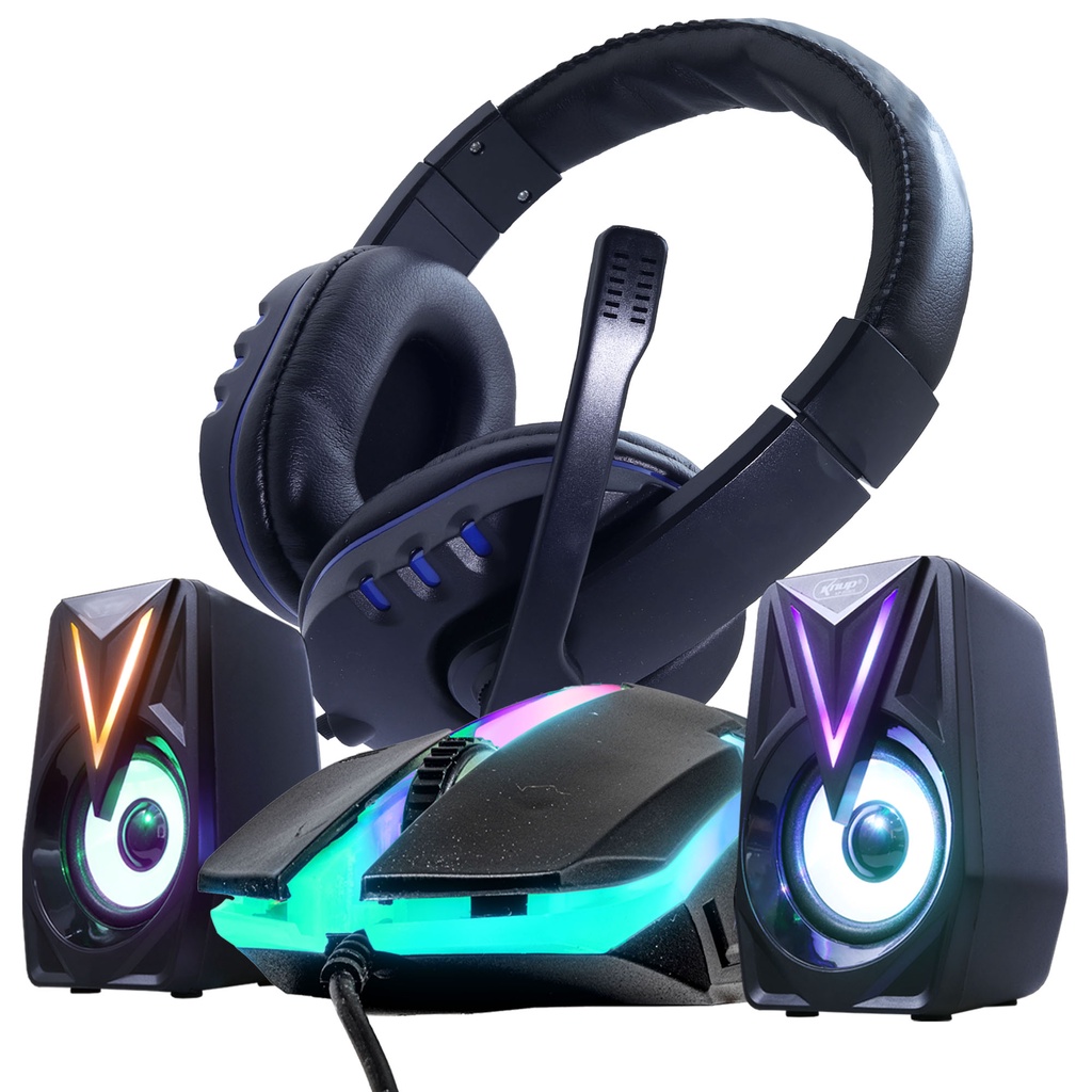 Kit Gamer Completo Caixa De Som Led Rgb Chroma + Fone De ouvido Gamer ...