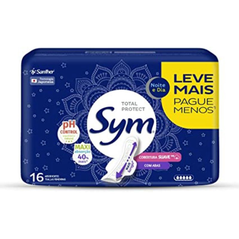 absorvente sym noturno, noite e dia cobertura suave com abas. | Shopee Brasil