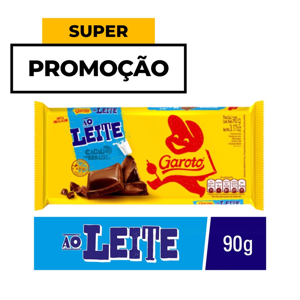 CHOCOLATE BARRA GAROTO AO LEITE 90GR | Shopee Brasil