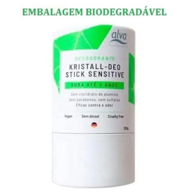 Desodorante Cristal Stick Kristall Sensitive Alva sem perfume 120 ...
