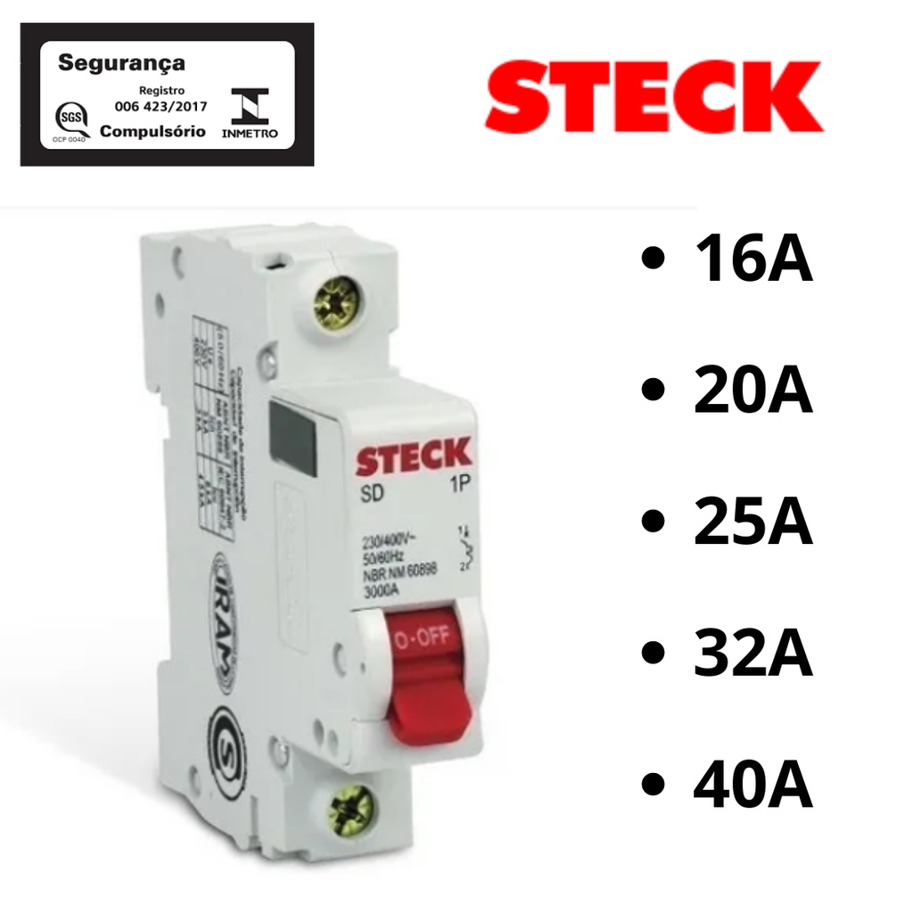 Disjuntor Steck Unipolar Mono 16a, 20a, 25a, 32a, 40a | Shopee Brasil
