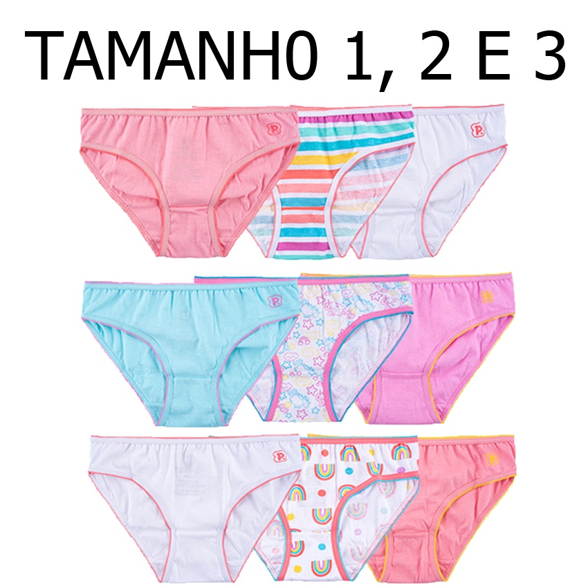 Kit 3 Calcinhas Infantil Pimpolho Bebê Menina Tamanho 1 ano 2 anos e 3 ...