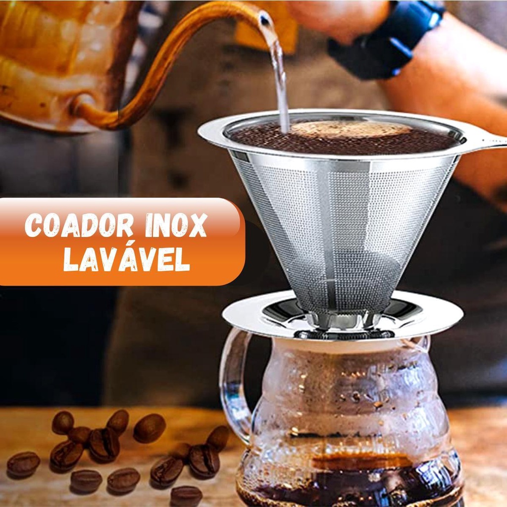 Coador de Café Filtro Inox Grande Lavável Reutilizável Cozinha Premium ...