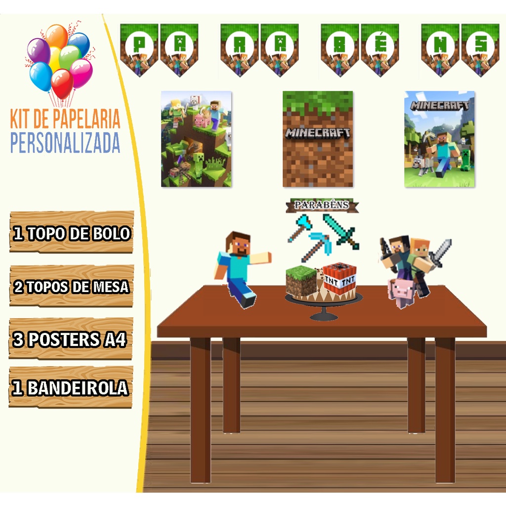 Kit Festa Minecraft Personalizado | Shopee Brasil