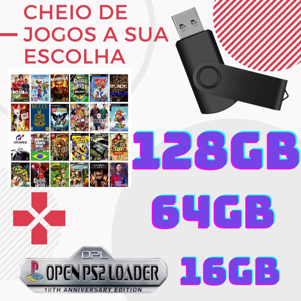 Pen Drive 128gb/64gb/16gb com jogos ps2 playstation 2 a sua escolha OPL ...
