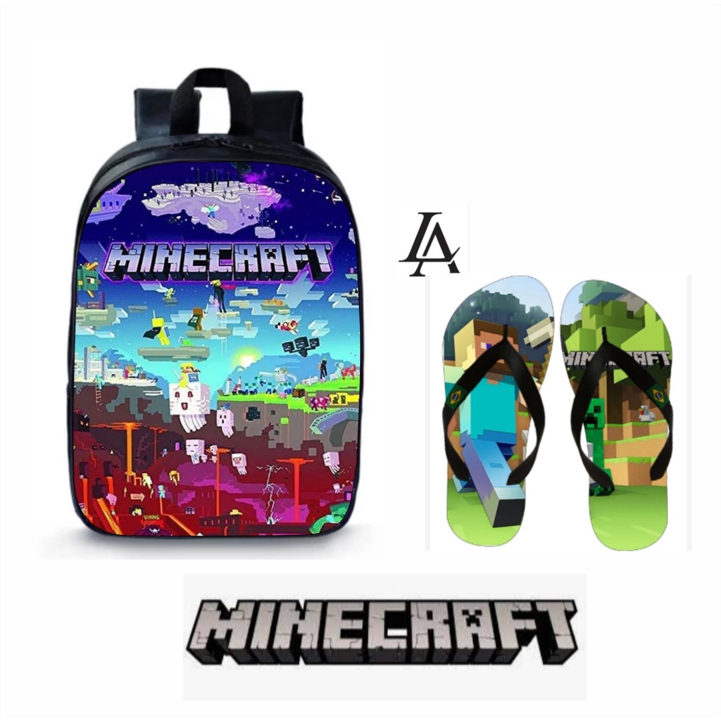 MINI MOCHILA MINECRAFT TOP+CHINELO INFANTIL LANÇAMENTO | Shopee Brasil