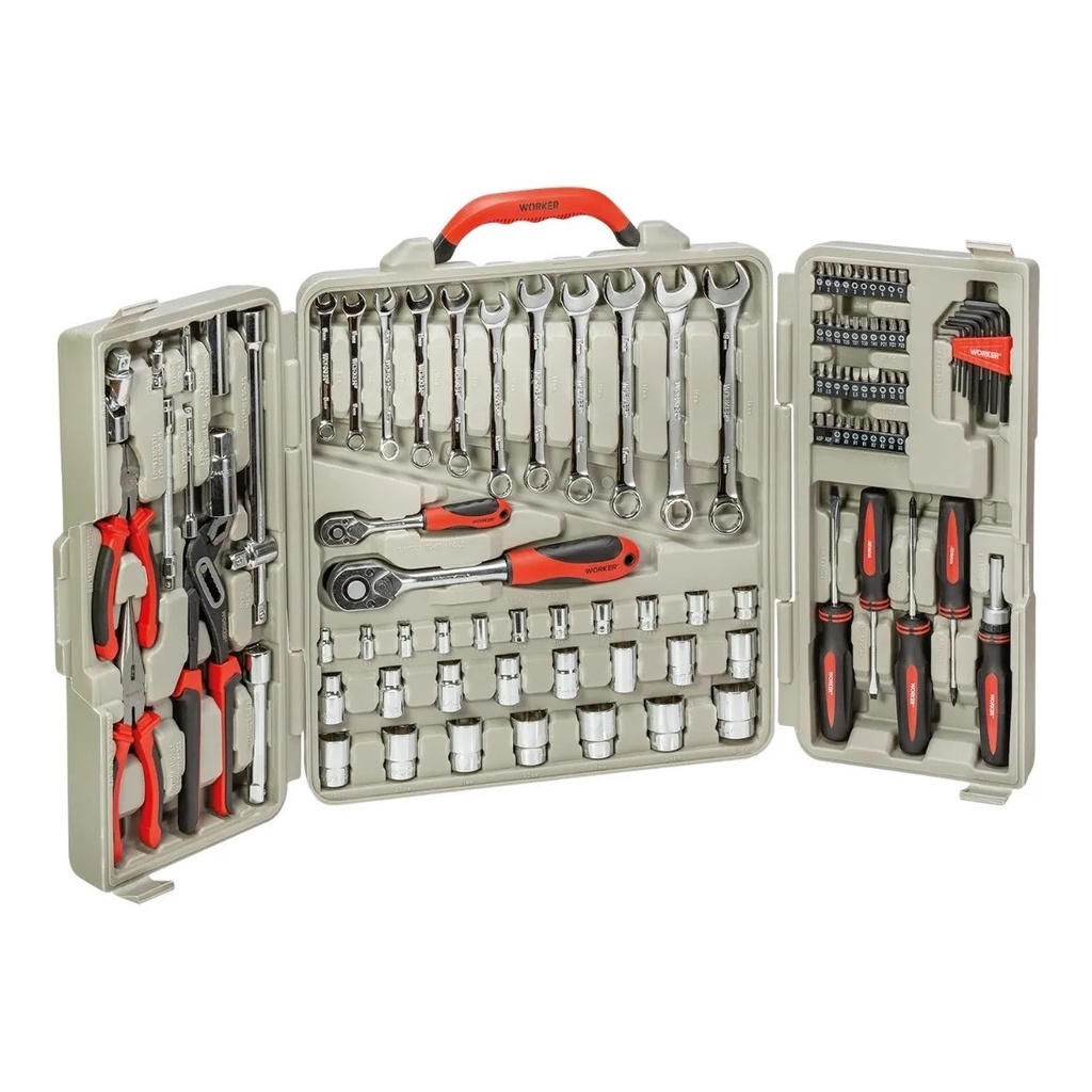 Kit Jogo de Ferramentas completo 110 Peças Compacta Com Maleta Worker ...