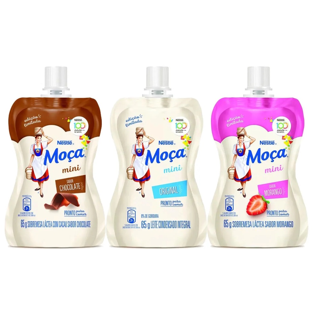 Nestlé Leite Moça mini 65g, original, morango, chocolate - Escorrega o ...