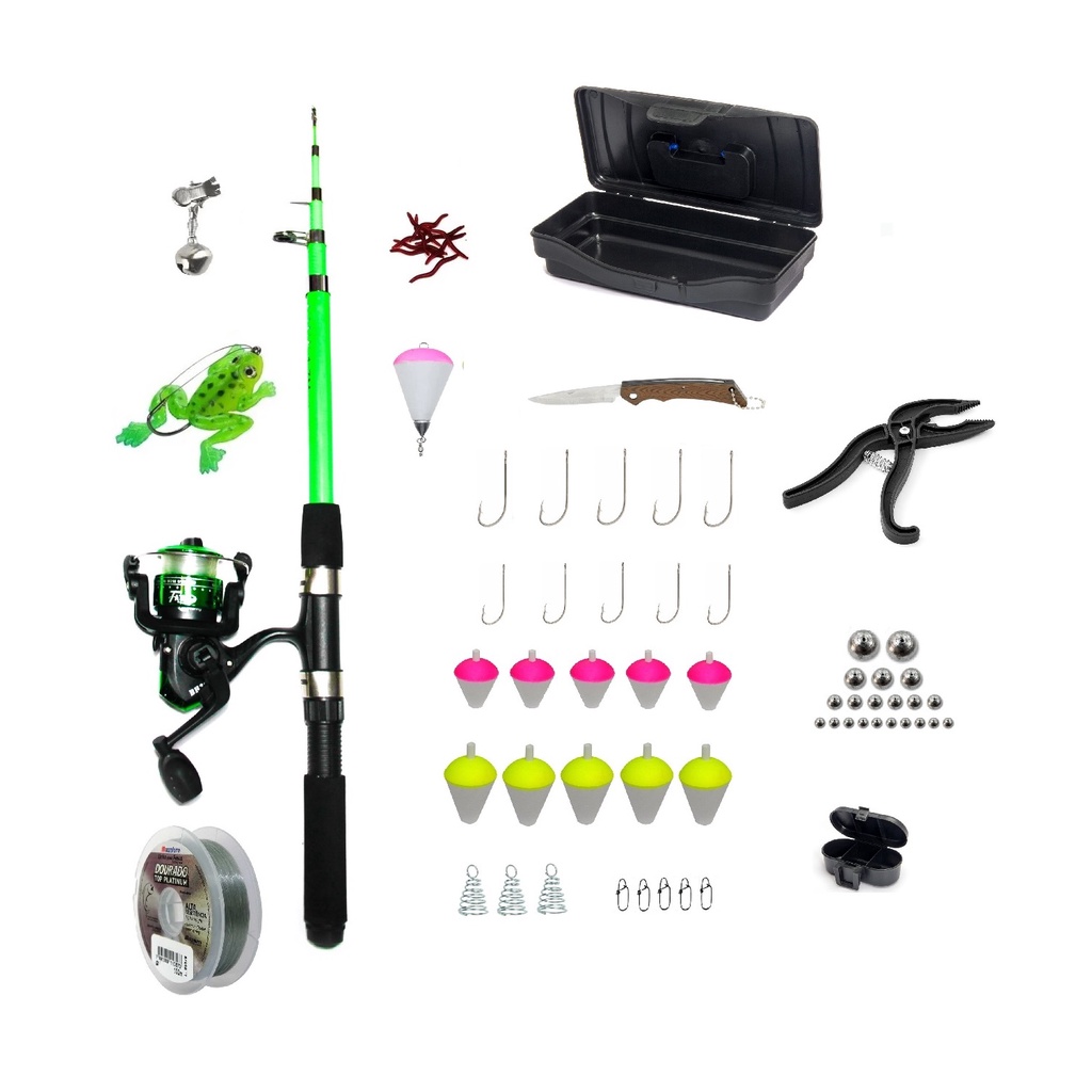 Kit Pesca Completo Vara + Molinete + Caixa Itens boia anzol alicate canivete kit Barato | Shopee ...
