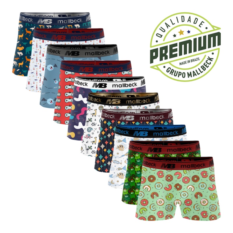 Kit Com 10 Cuecas Cueca Box Boxer INFANTIL Mallbeck De Microfibra Preço ...