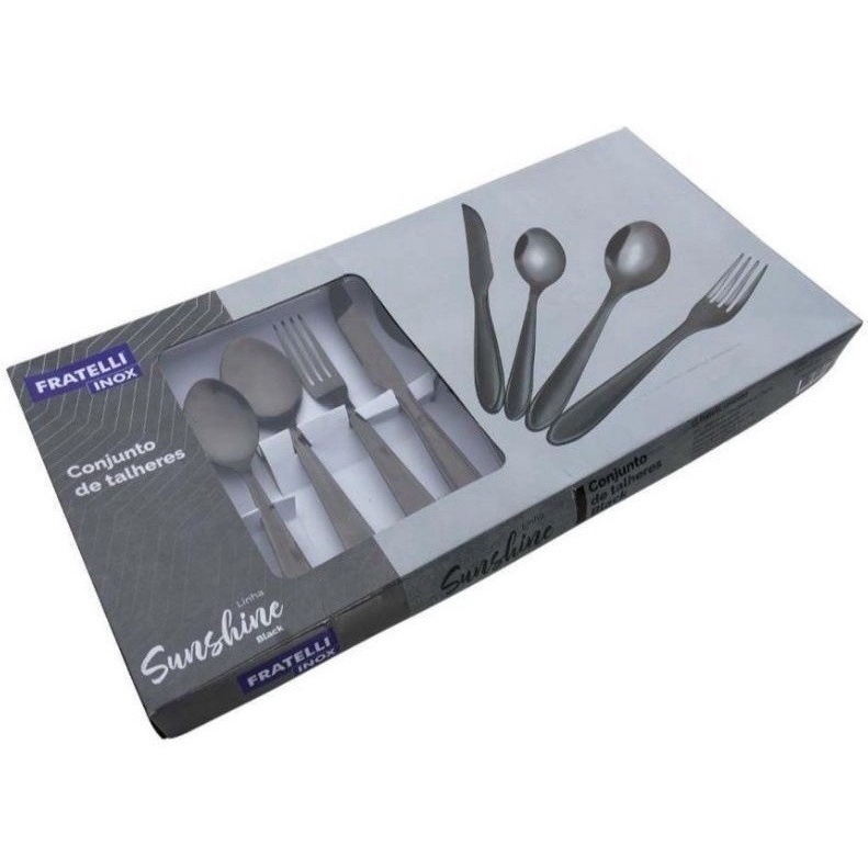 Faqueiro Jogo de Talheres Luxo Black Aço Inox Mesa Posta Conjunto 24 ...