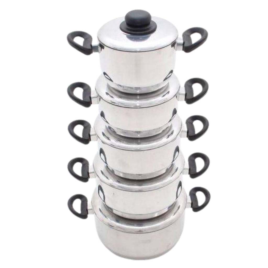 Jogo com 5 panelas de aluminio polido grosso de ótima qualidade polido ...