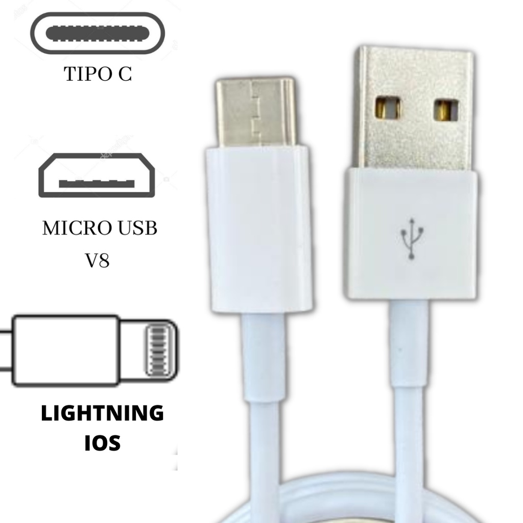 Cabo Carregador Tipo C / Lightning Ios / V8 Micro USB 1 Metro Branco ...